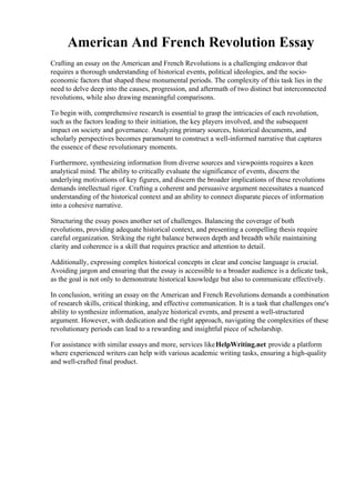 American And French Revolution Essay. Essay of the french revolution | PDF