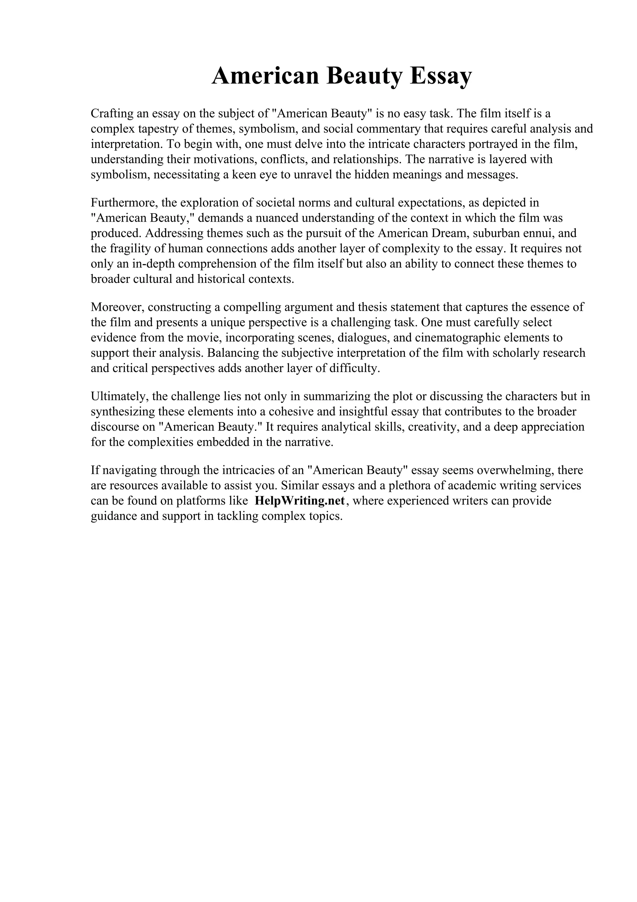 American Beauty Essay | PDF