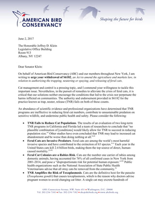 American Bird Conservancy 2017 Position on TNR | PDF