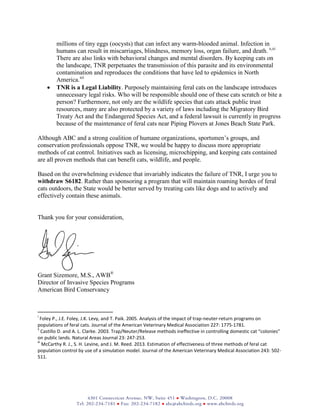 American Bird Conservancy 2017 Position on TNR | PDF