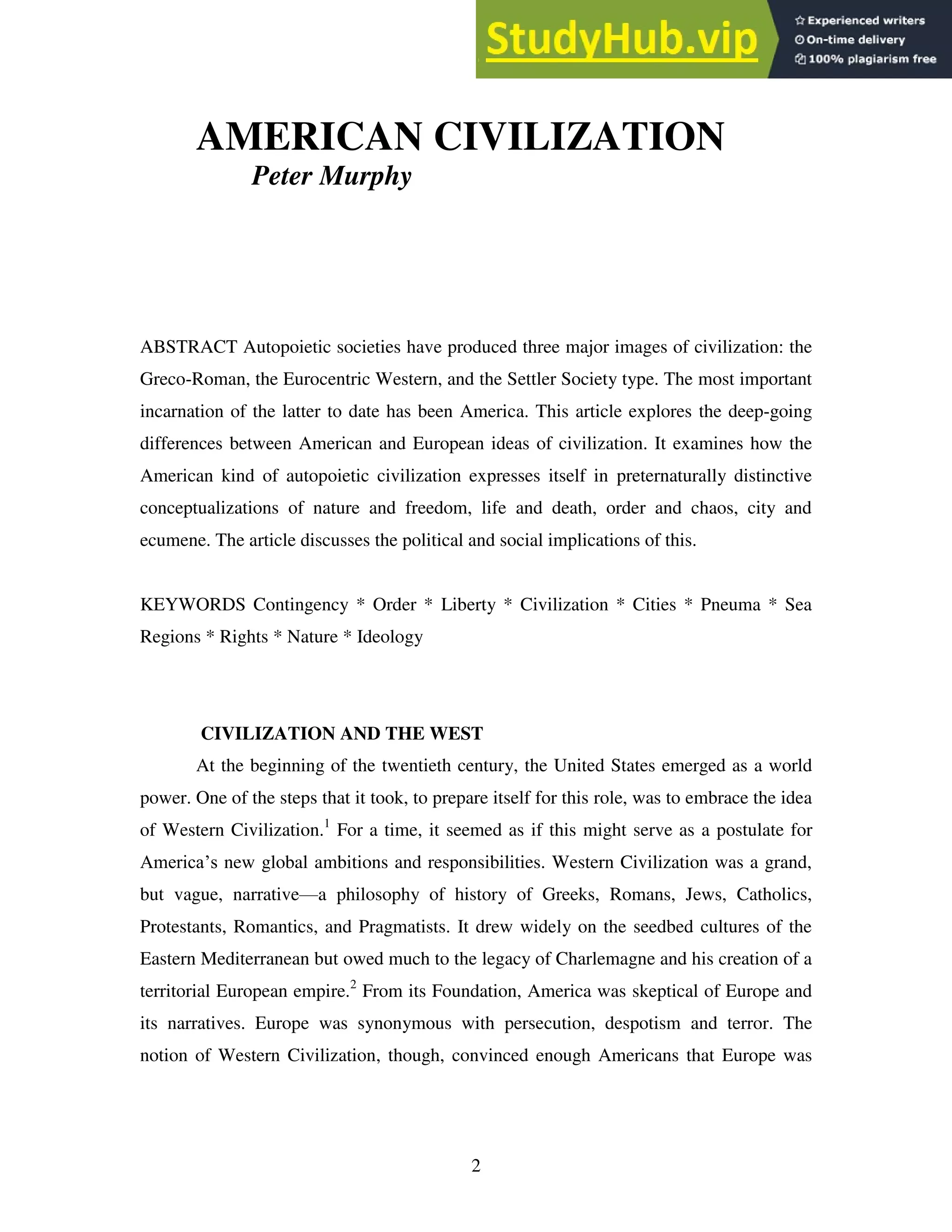 American Civilization | PDF