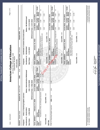 American College of Education Transcript Deepak Danny Singh September ...