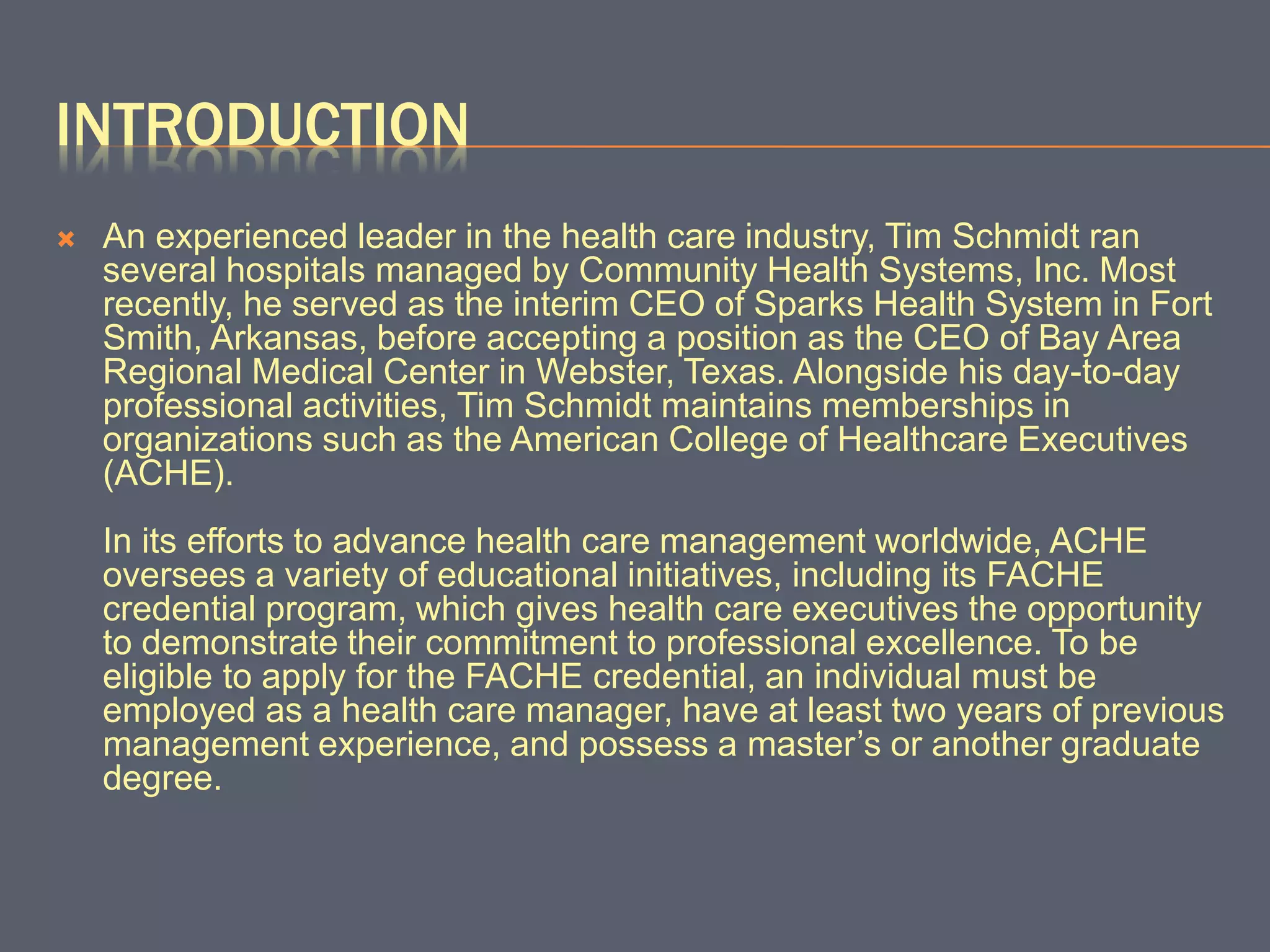 American College of Healthcare Executives Offers FACHE Credential | PPT