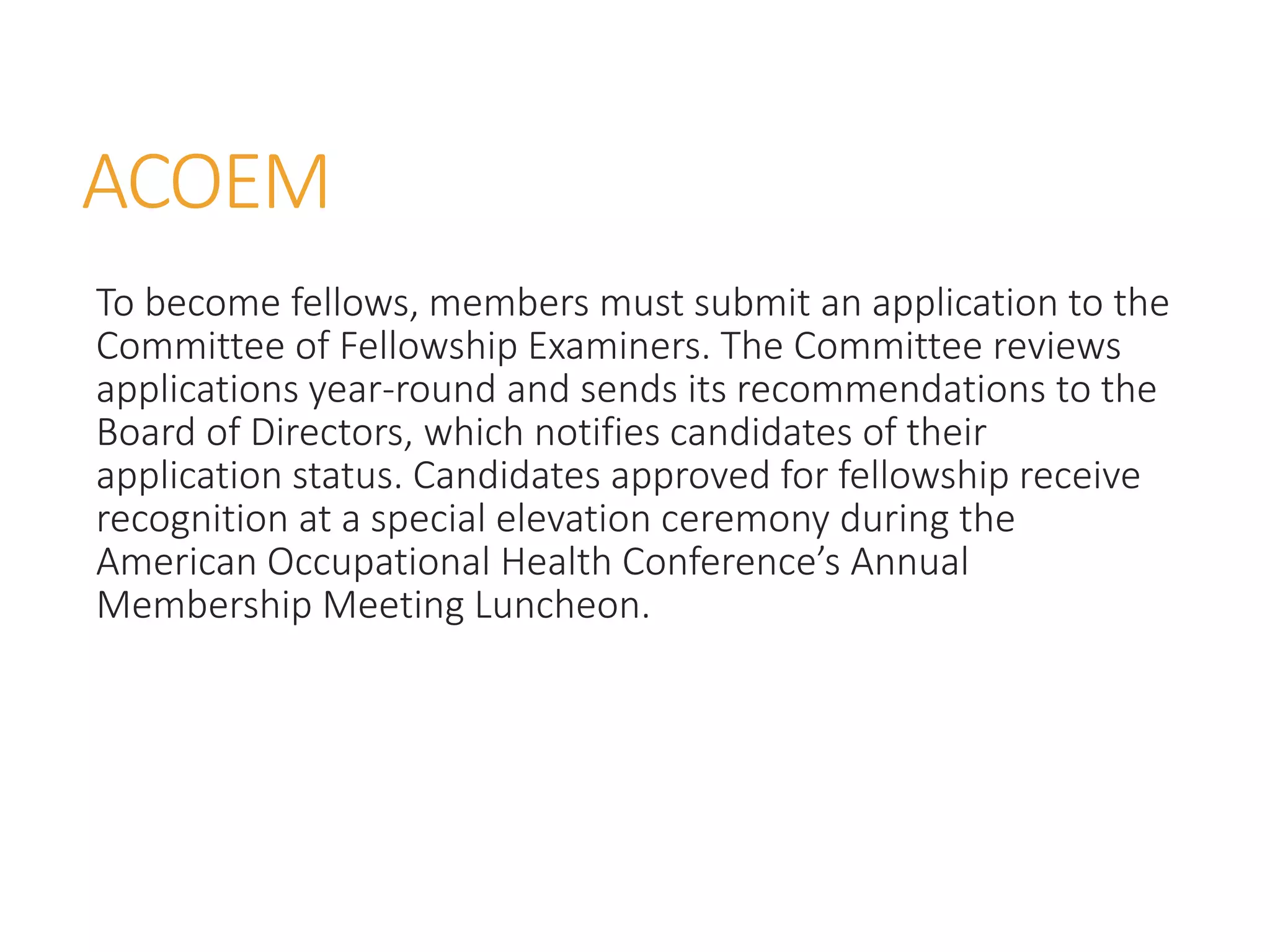 American College of Occupational Environmental Medicine Fellowship | PPT