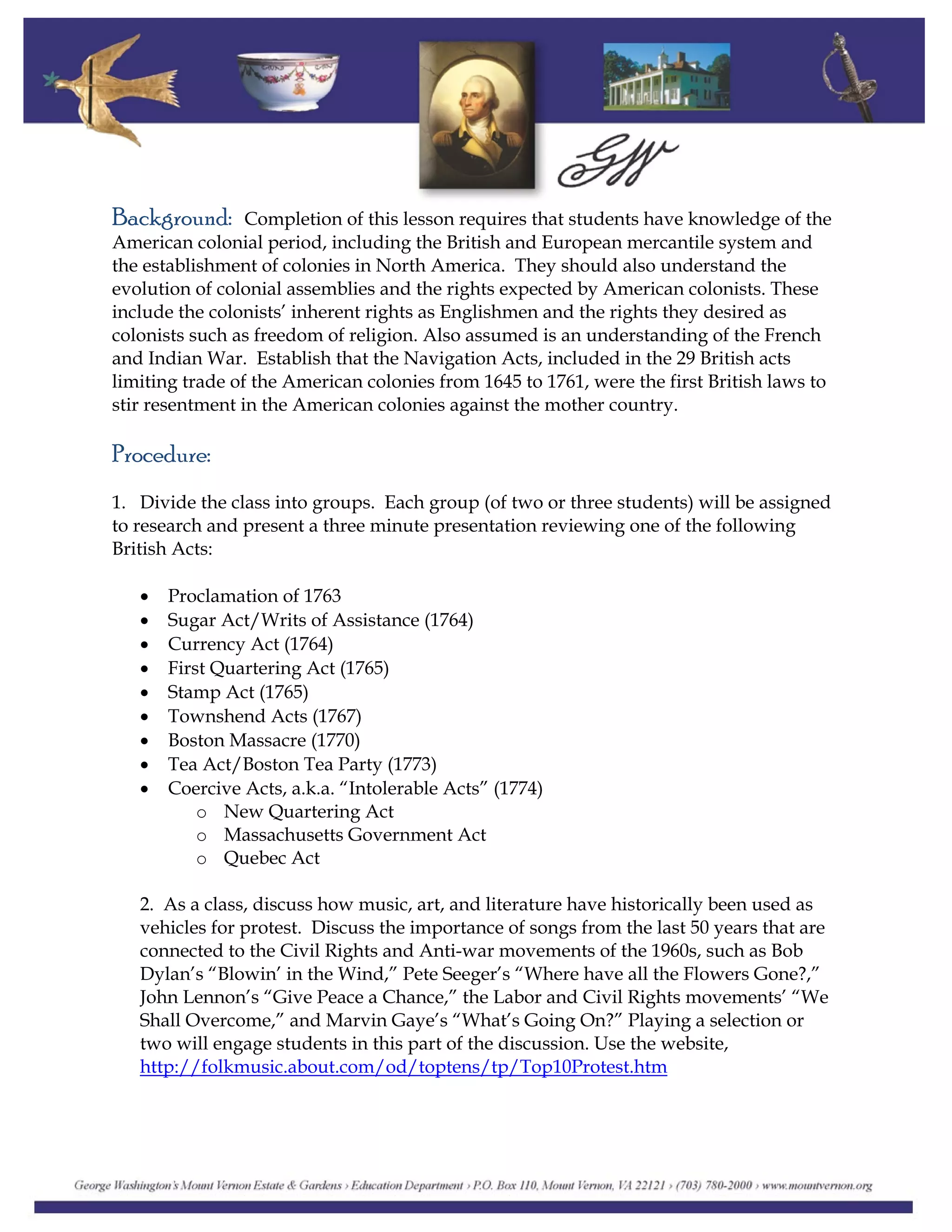 American Colonists Protest Song | PDF