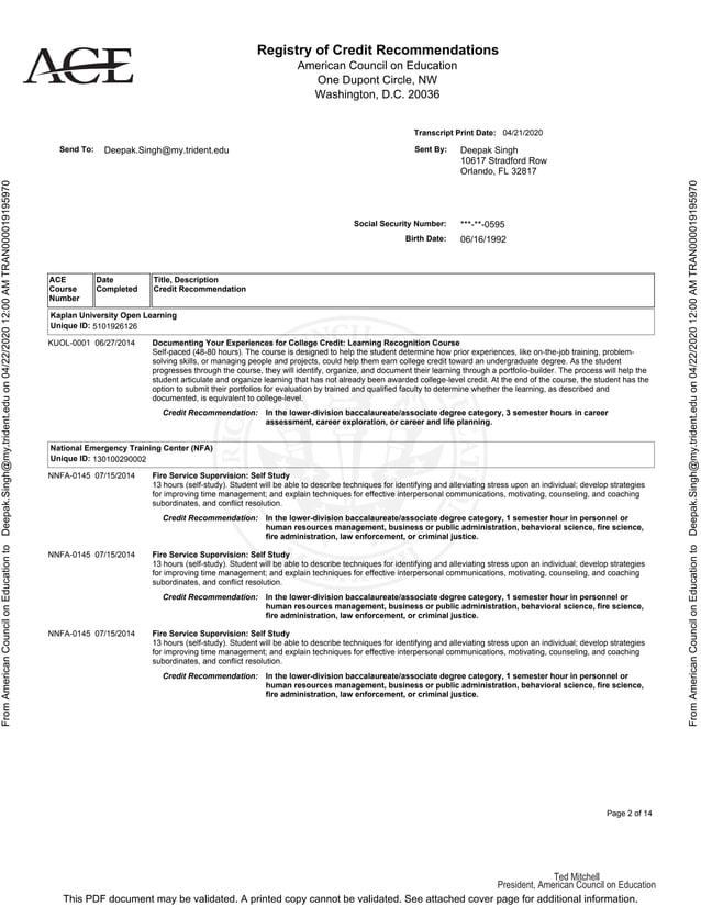 American Council on Education Transcript of Deepak (Danny) Singh | PDF ...