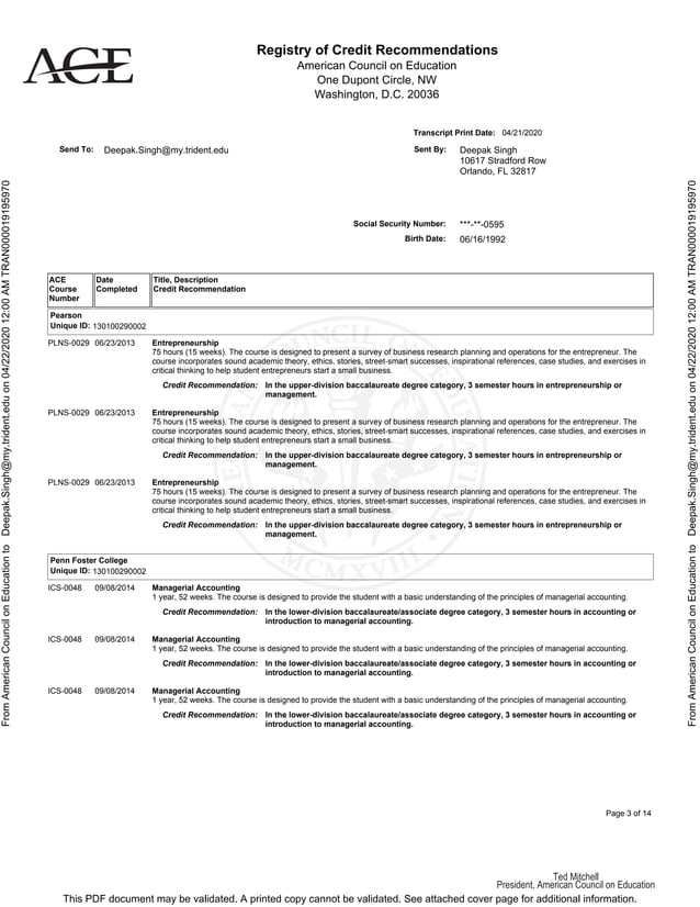 American Council on Education Transcript of Deepak (Danny) Singh | PDF ...