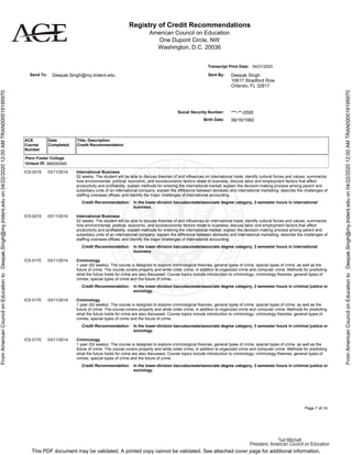 American Council on Education Transcript of Deepak (Danny) Singh | PDF