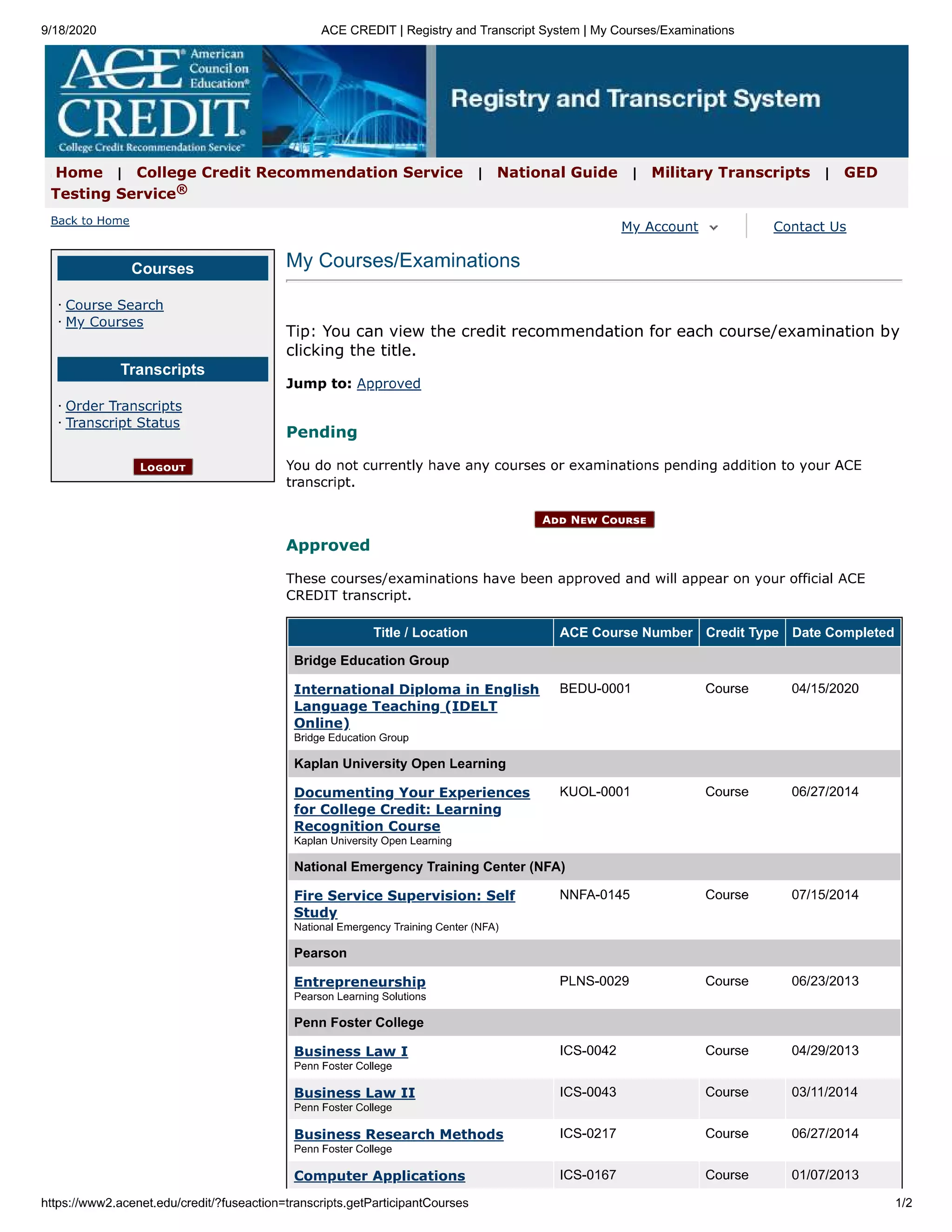 American Council on Education Credits of Deepak (Danny) Singh | PDF