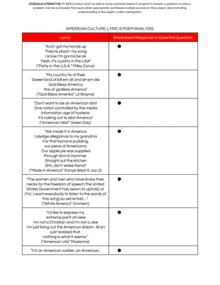 American culture lyric/poem analysis | PDF | Hip Hop Music | Music