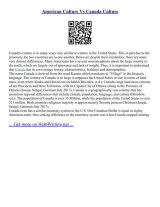 American Culture Vs Canada Culture | PDF