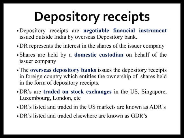 American depository receipts | PPTX | Stocks and Bonds | Personal Investing