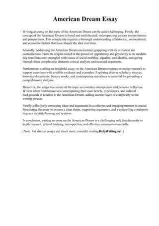 American Dream Essay. Hardin-Simmons University | PDF