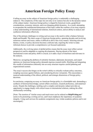 American Foreign Policy Essay. Hood College | PDF | Political Issues ...