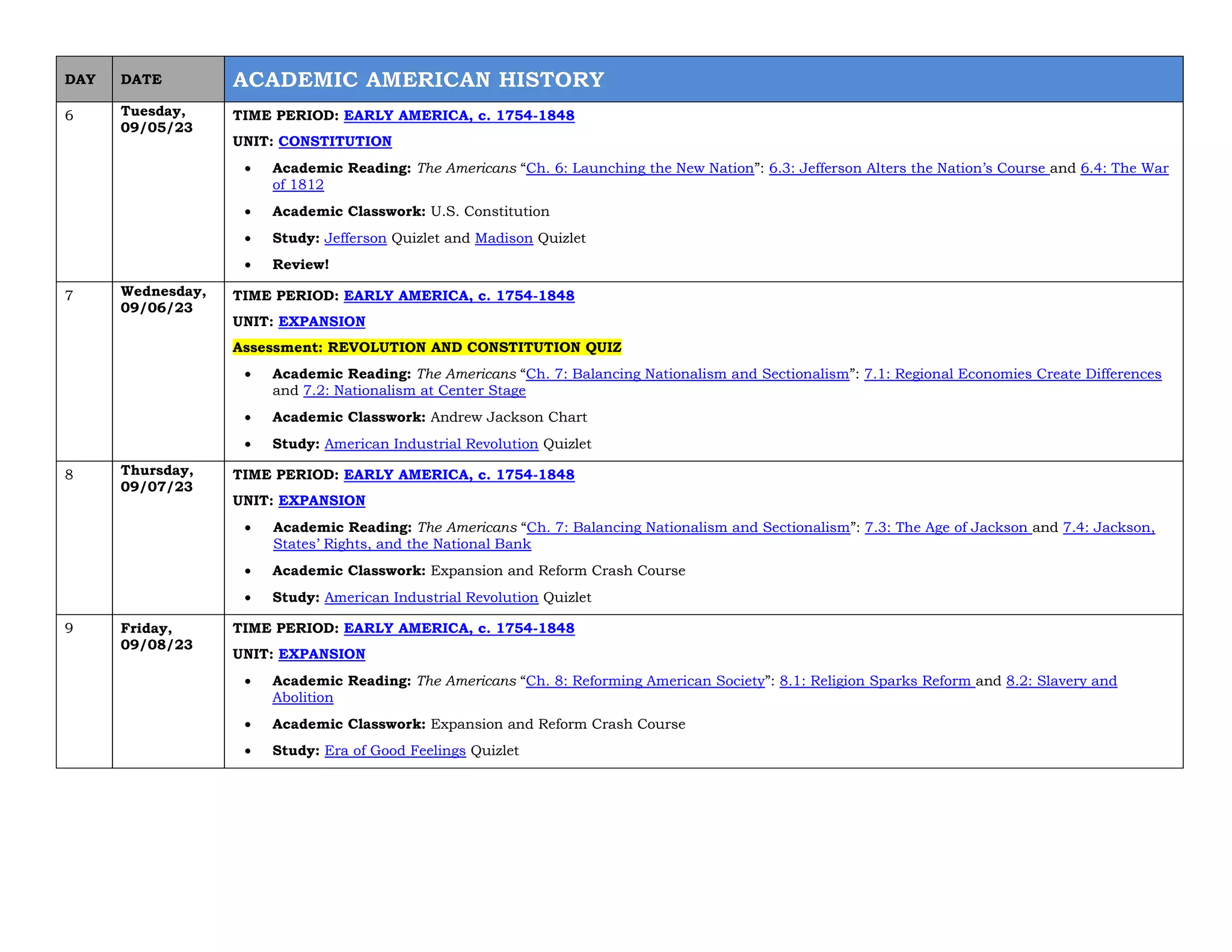 American History Fall 2023 Schedule - Academic.pdf