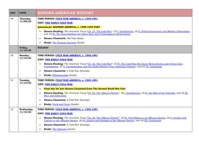 American History Fall 2023 Schedule - Honors.pdf