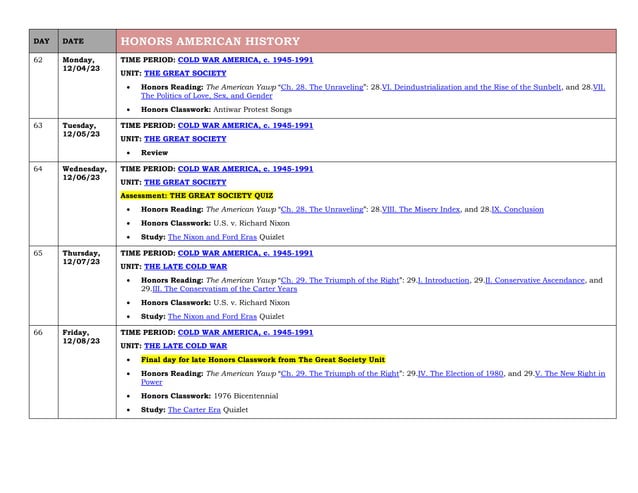 American History Fall 2023 Schedule - Honors.pdf