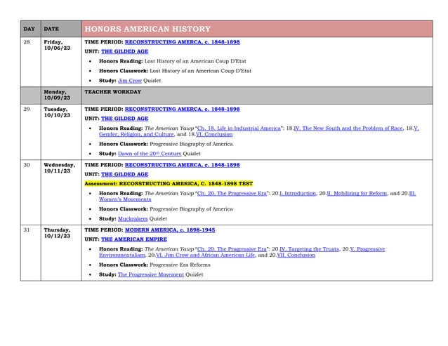 American History Fall 2023 Schedule - Honors.pdf