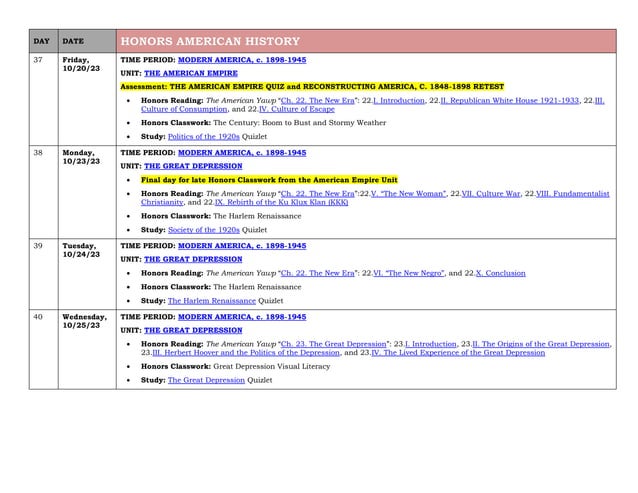 American History Fall 2023 Schedule - Honors.pdf
