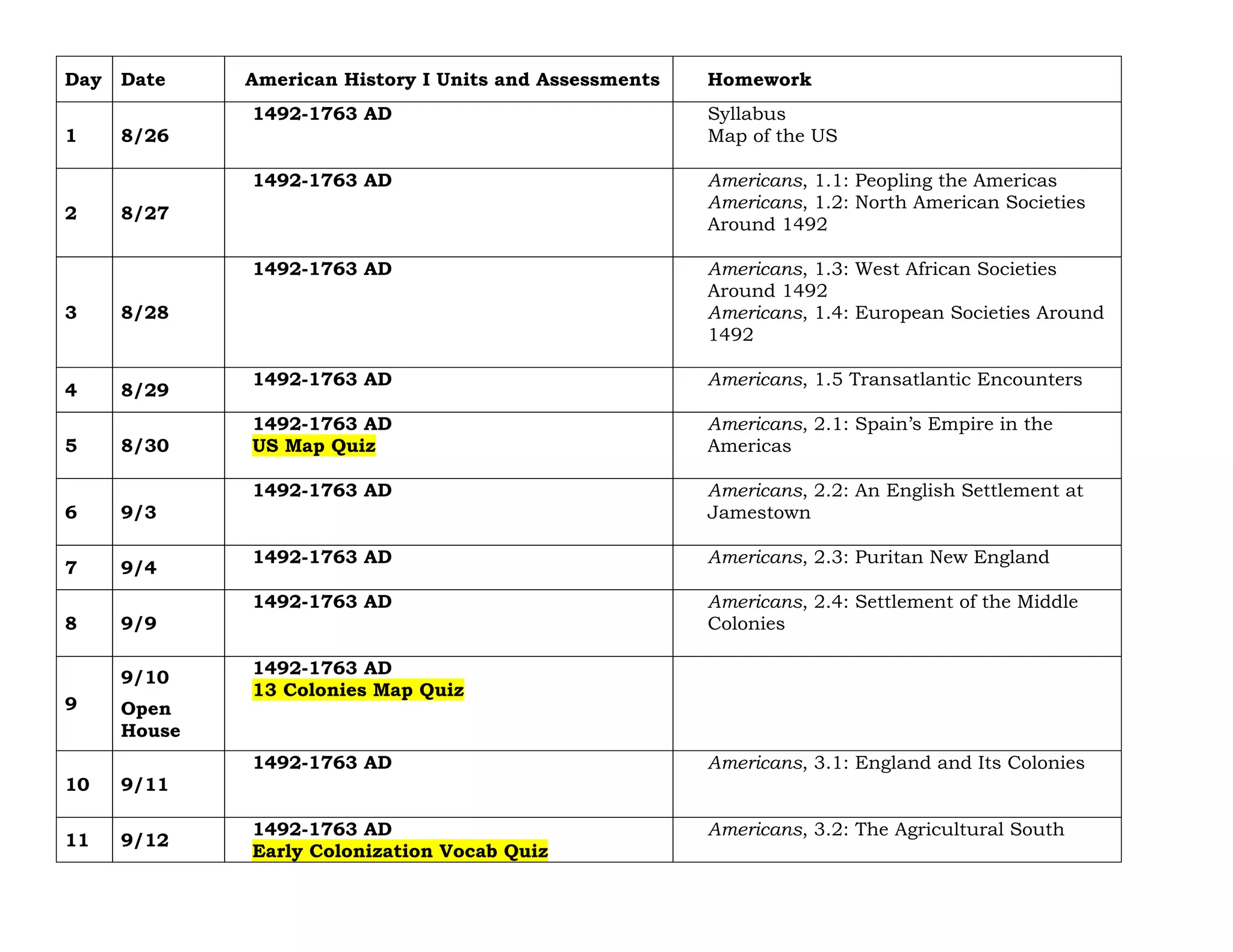 American history i fall 2019 pacing guide revised 12.6.19