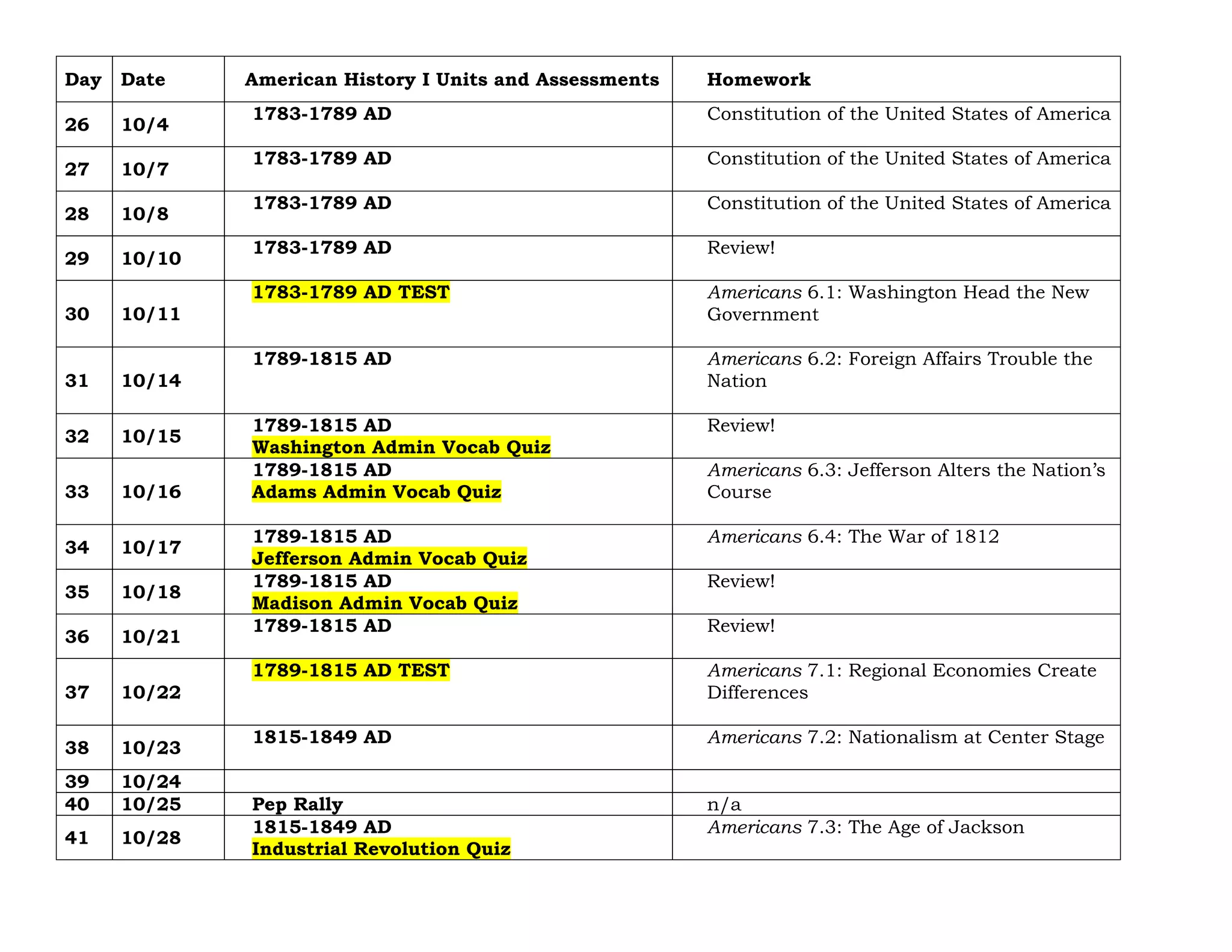 American history i fall 2019 pacing guide revised 12.6.19