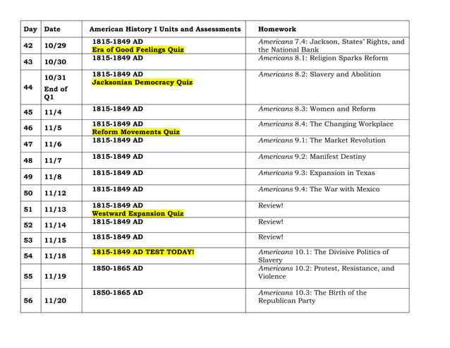 American history i fall 2019 pacing guide revised 12.6.19