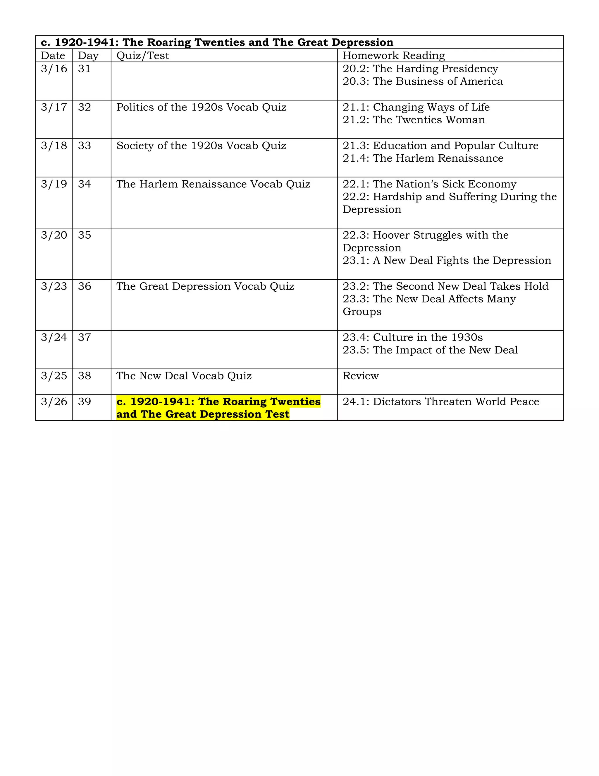 American history ii spring 2020 pacing guide revised 3.10.20