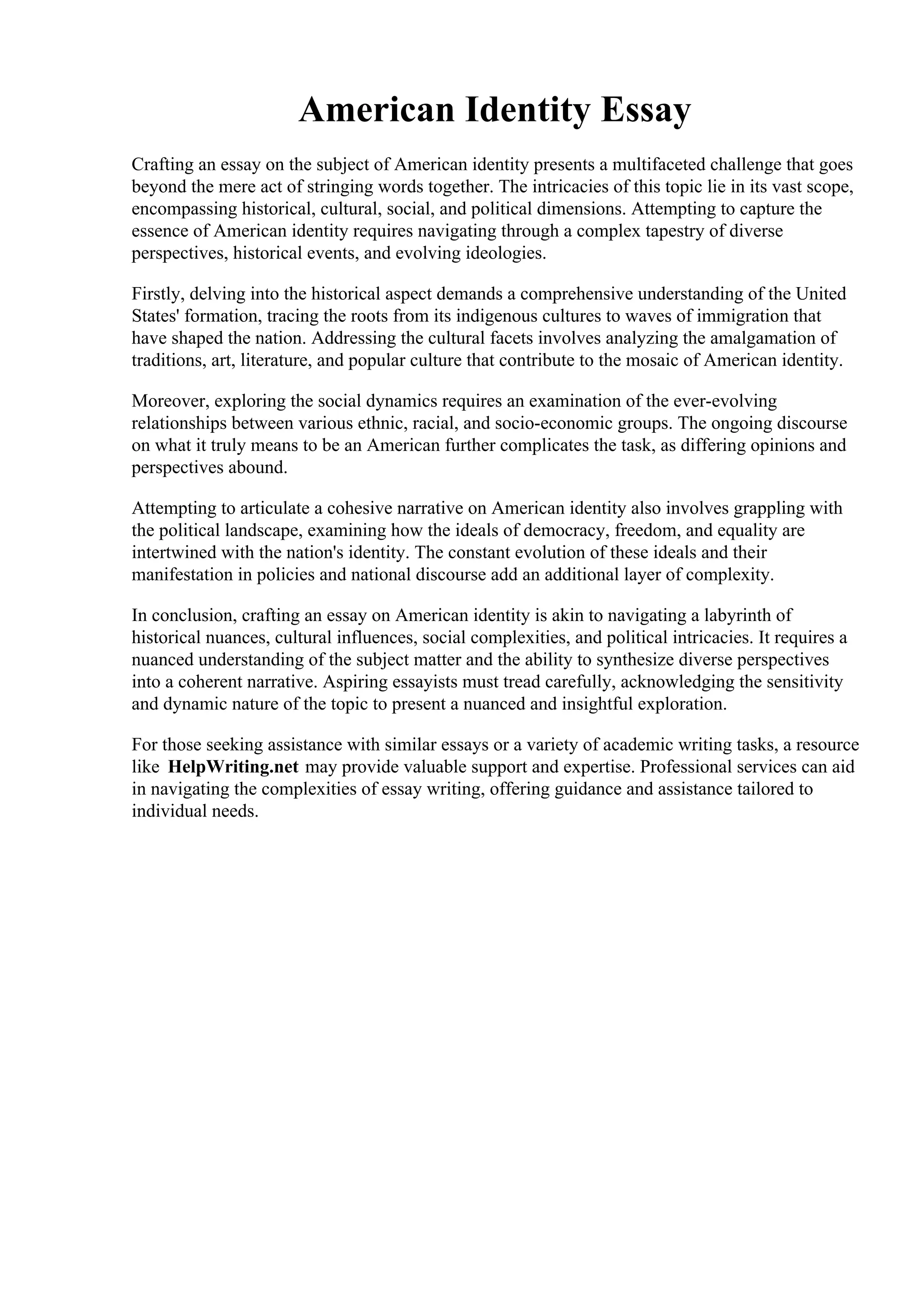 American Identity Essay | PDF