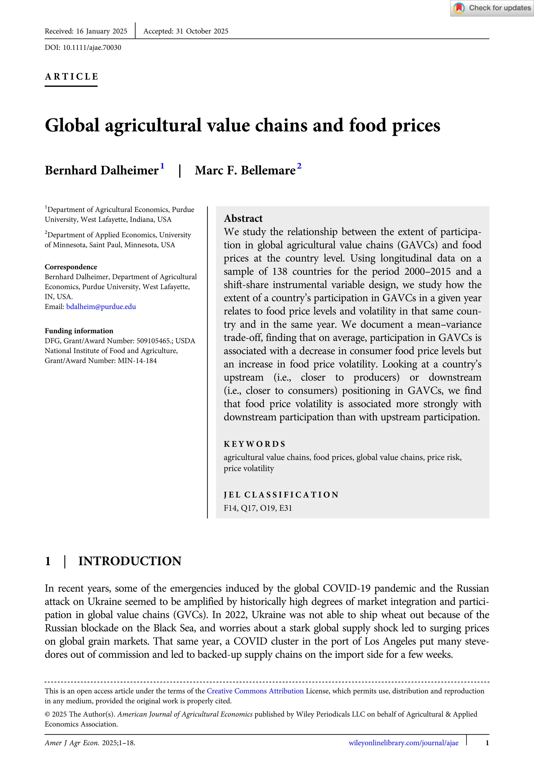 American J Agri Economics - 2025 - Dalheimer - Global agricultural ...