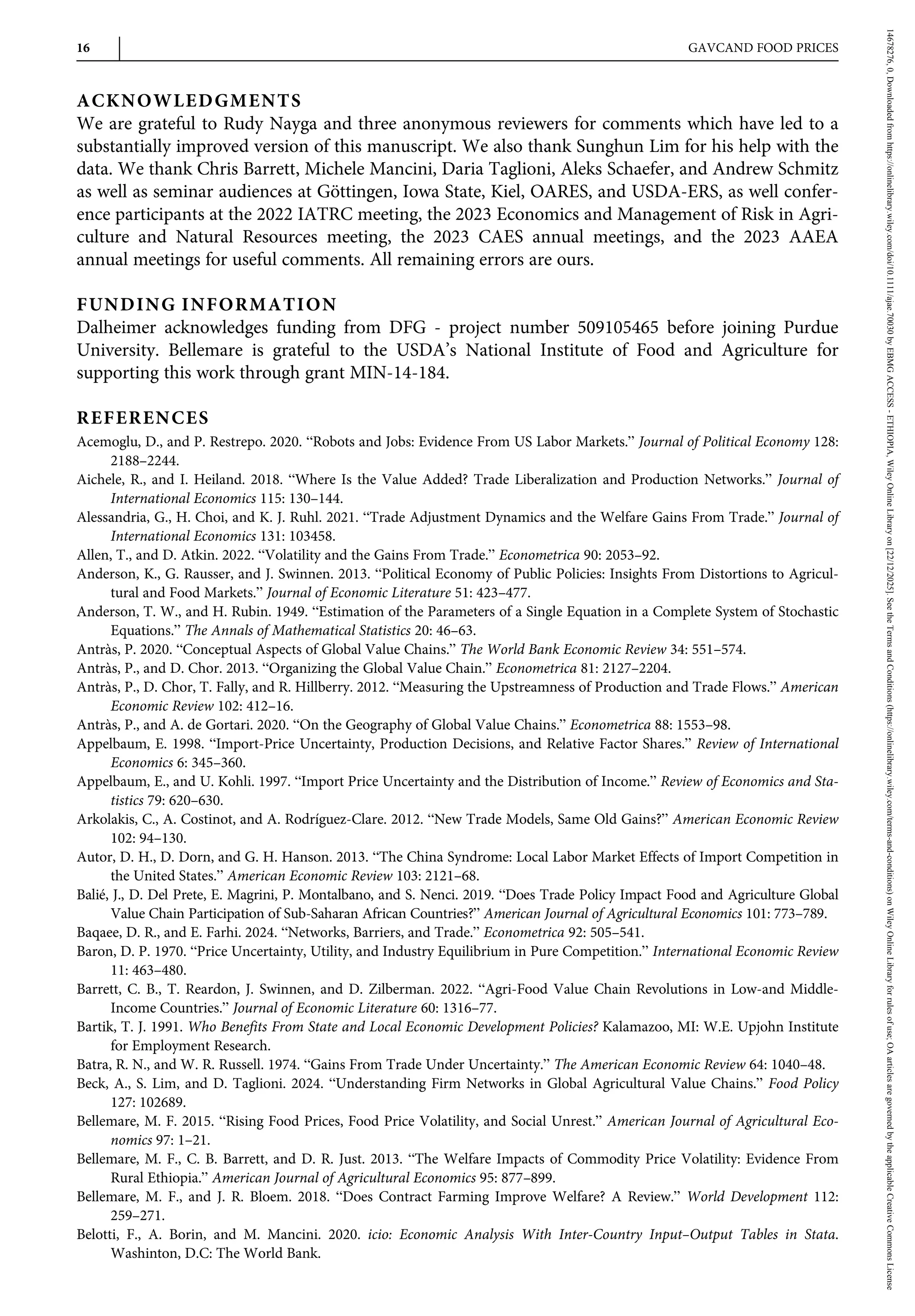 American J Agri Economics - 2025 - Dalheimer - Global agricultural ...