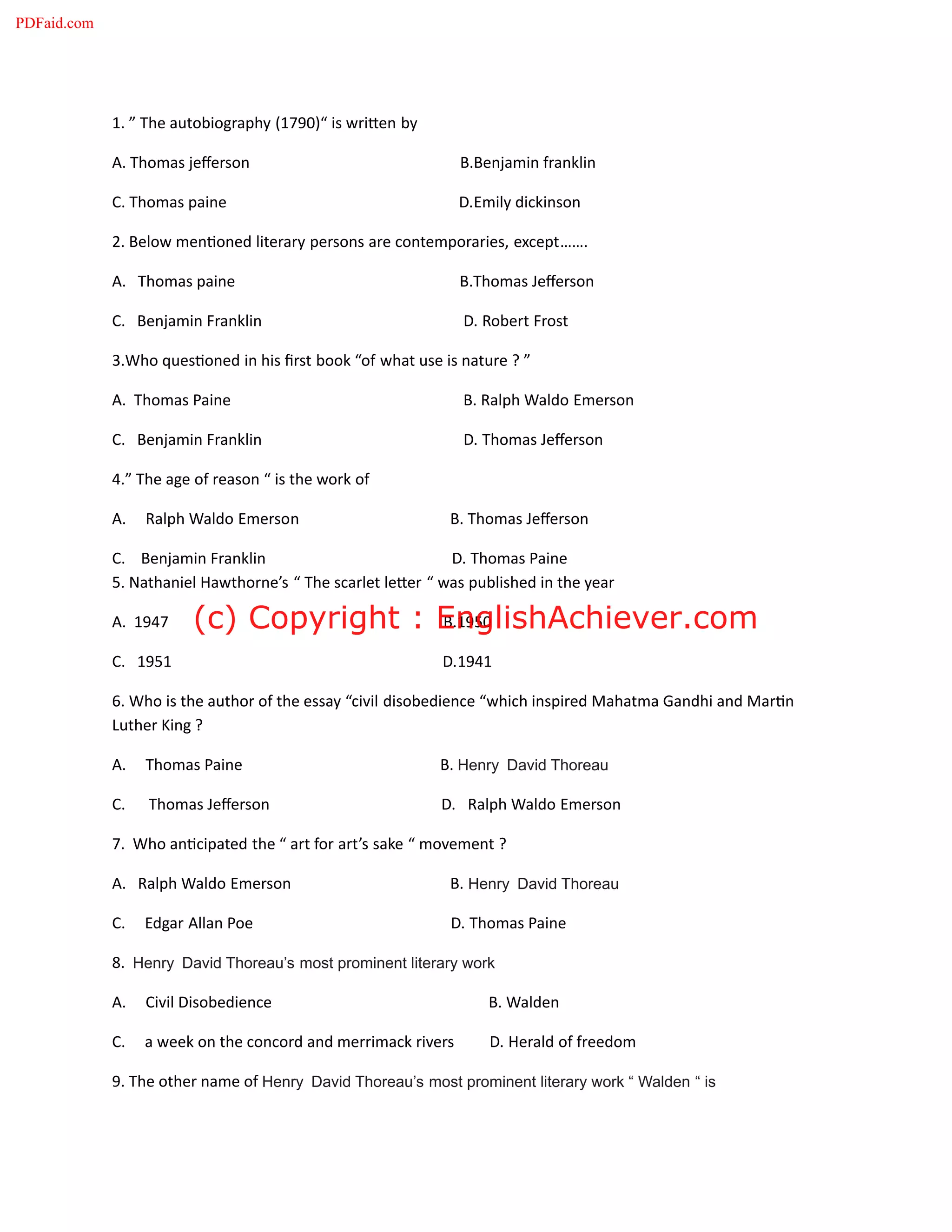 American literature test 1 | PDF