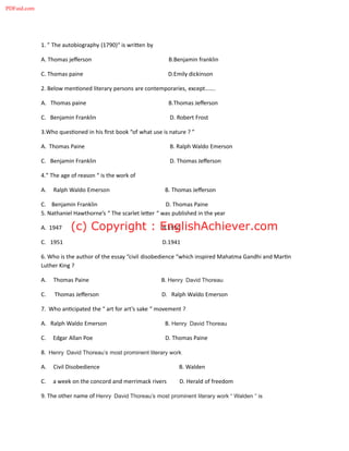 American literature test 1 | PDF