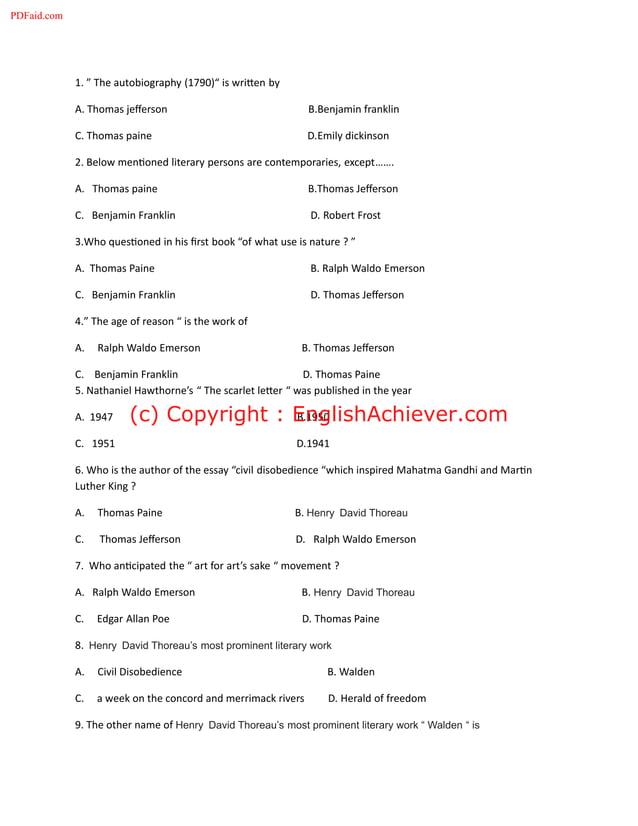 American literature test 1 | PDF