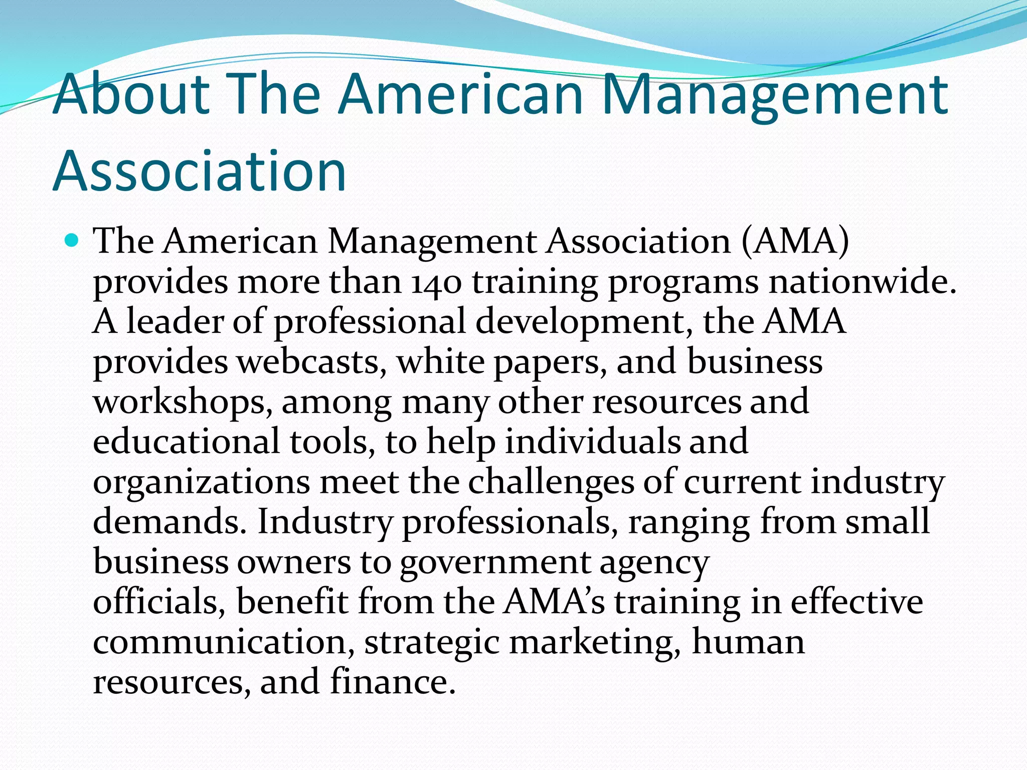 American Management Association Training Resources | PPT