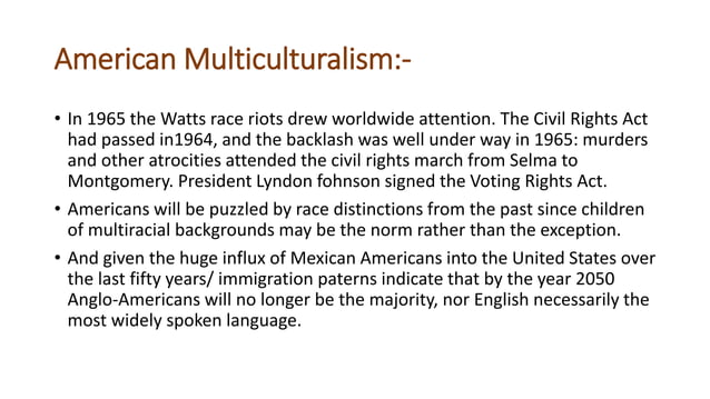 American Multiculturalism | PPTX | Books and Literature