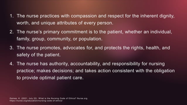 AMERICAN NURSES ASSOCIATION CODE OF ETHICS | PPT