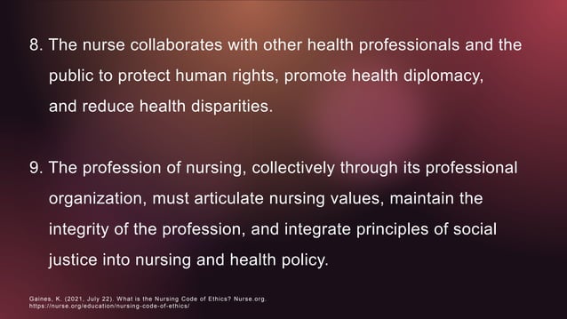 AMERICAN NURSES ASSOCIATION CODE OF ETHICS | PPT