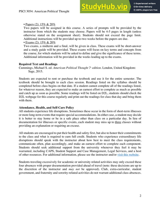 American Political Thought Syllabus.pdf | Homework and Study | Education