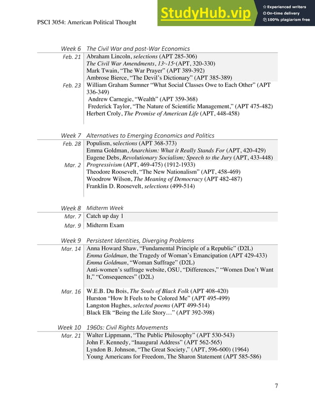 American Political Thought Syllabus.pdf | Homework and Study | Education