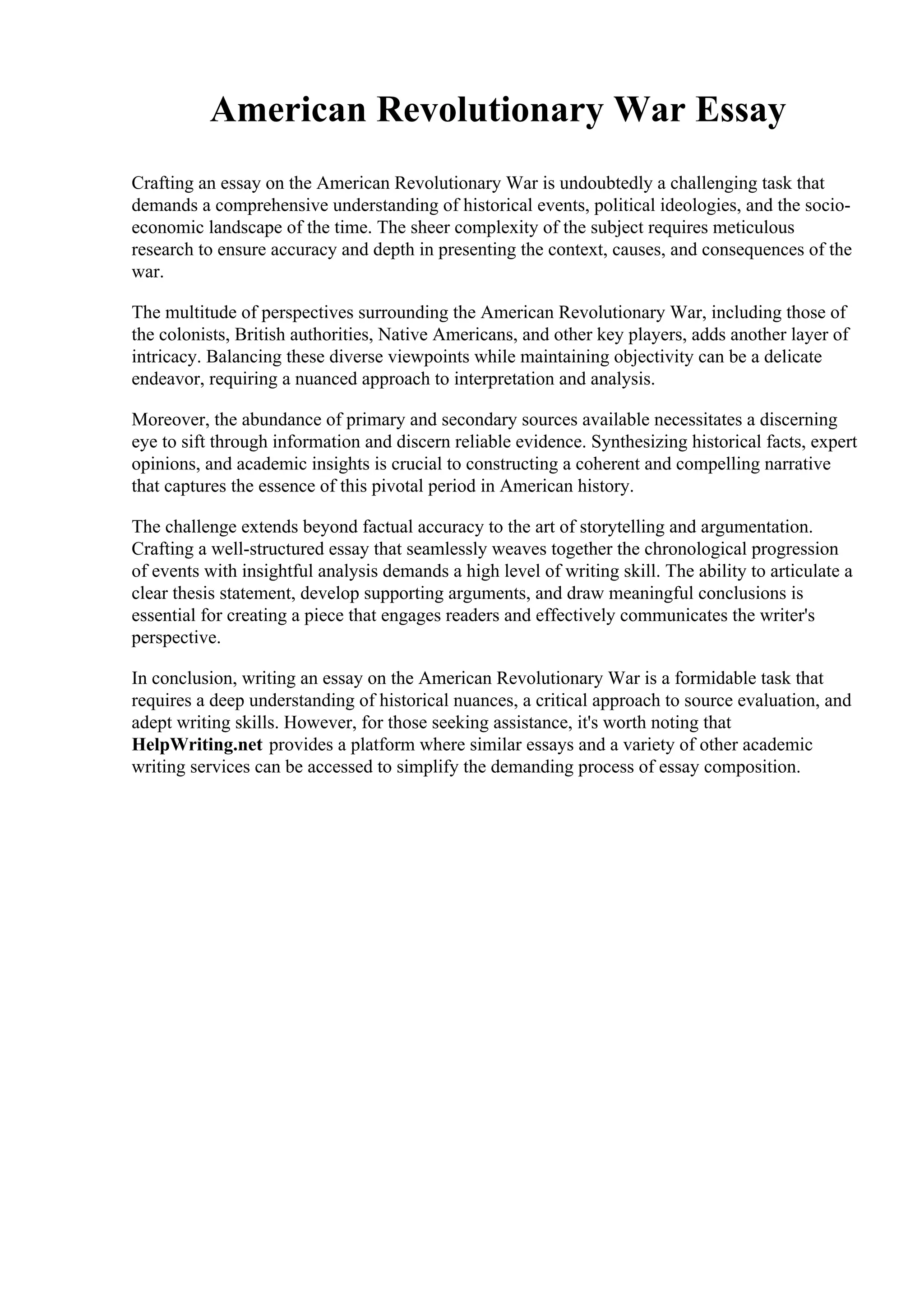 American Revolutionary War Essay | PDF | Screenwriting | Content Production