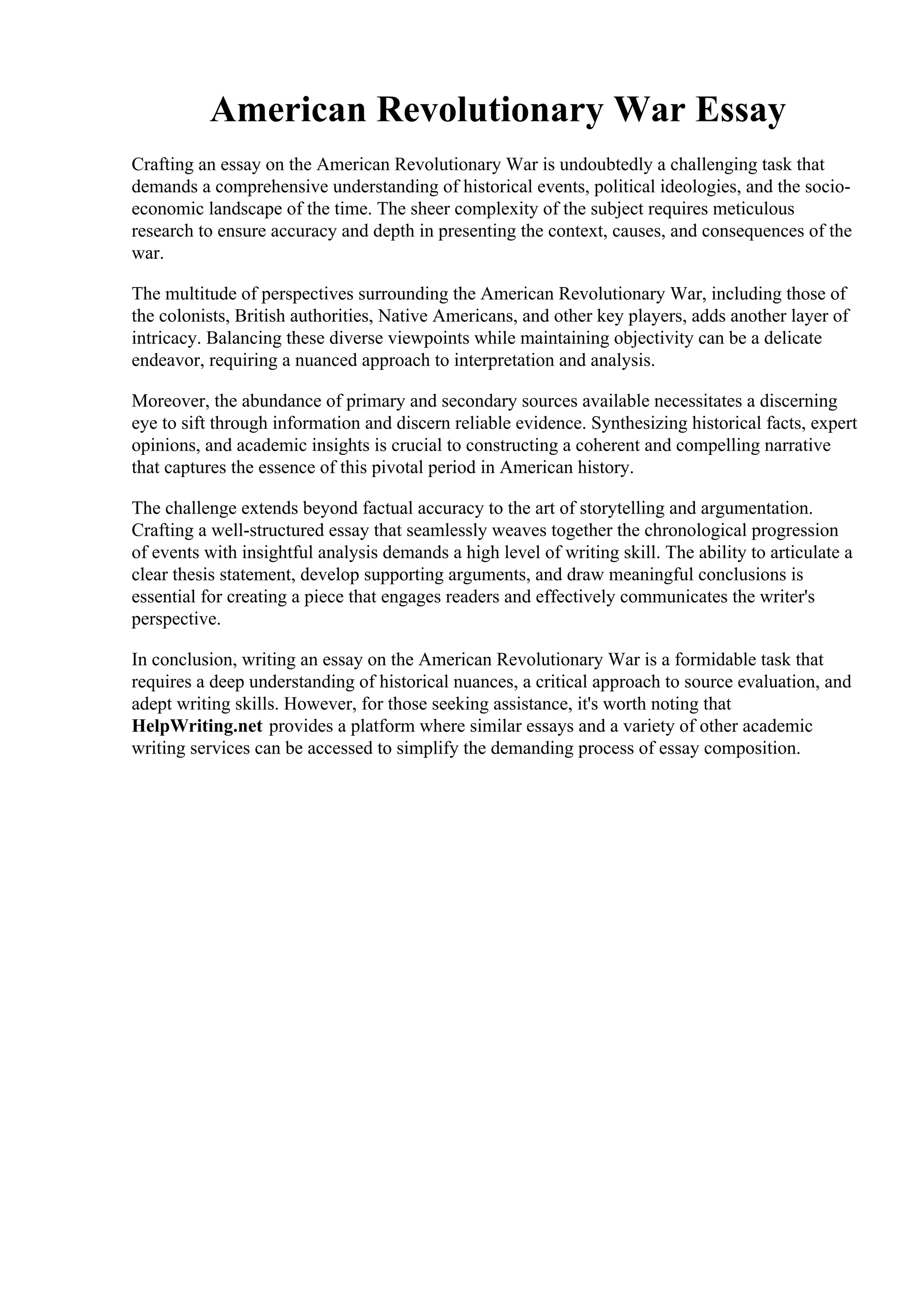 American Revolutionary War Essay | PDF