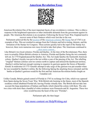 American Revolution Essay | PDF