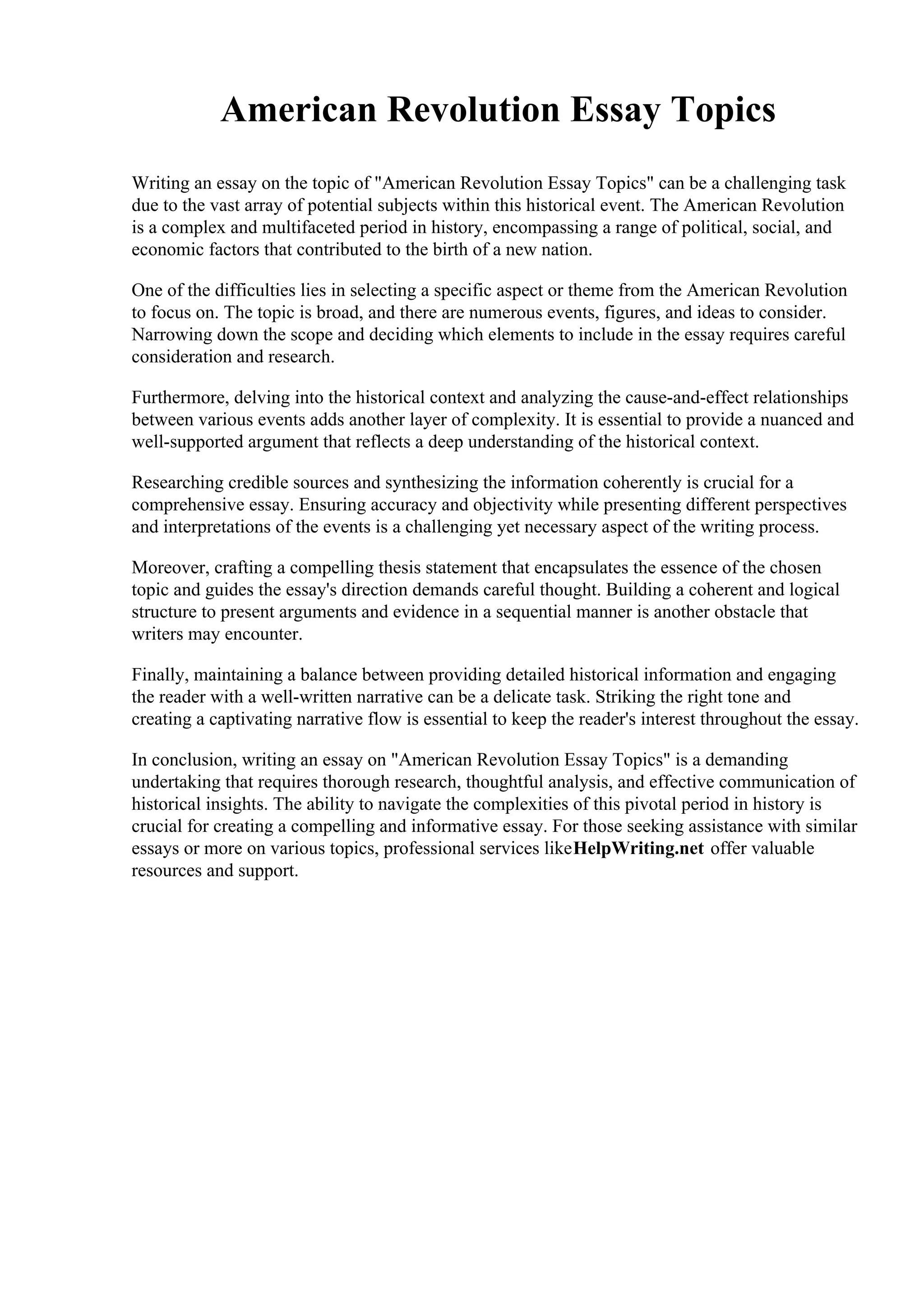 American Revolution Essay Topics.pdf | Free Download