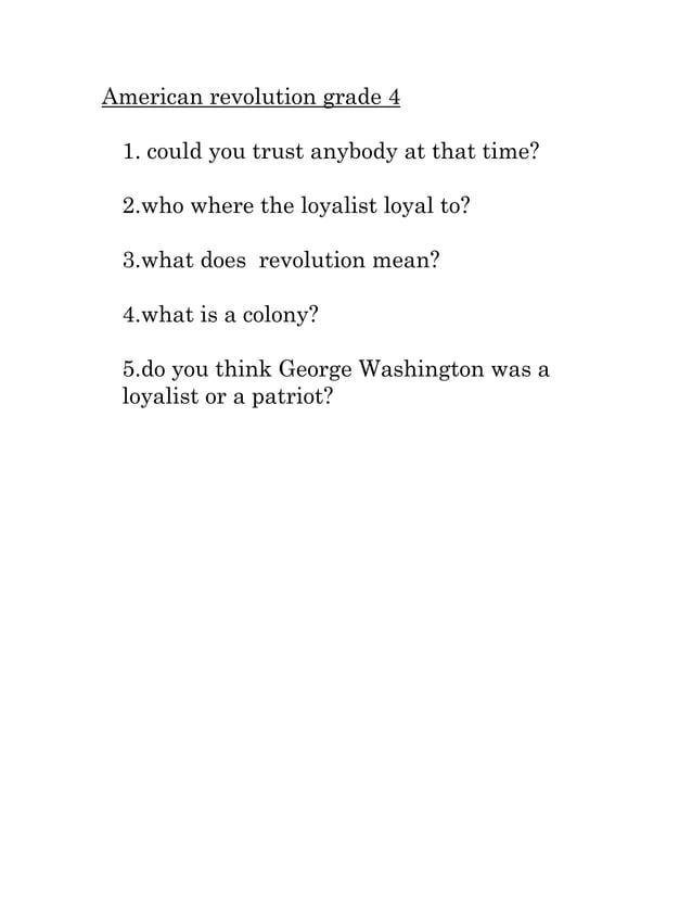 American revolution grade 4 | DOCX