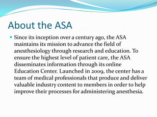 American Society of Anesthesiologist's Education Center | PPTX
