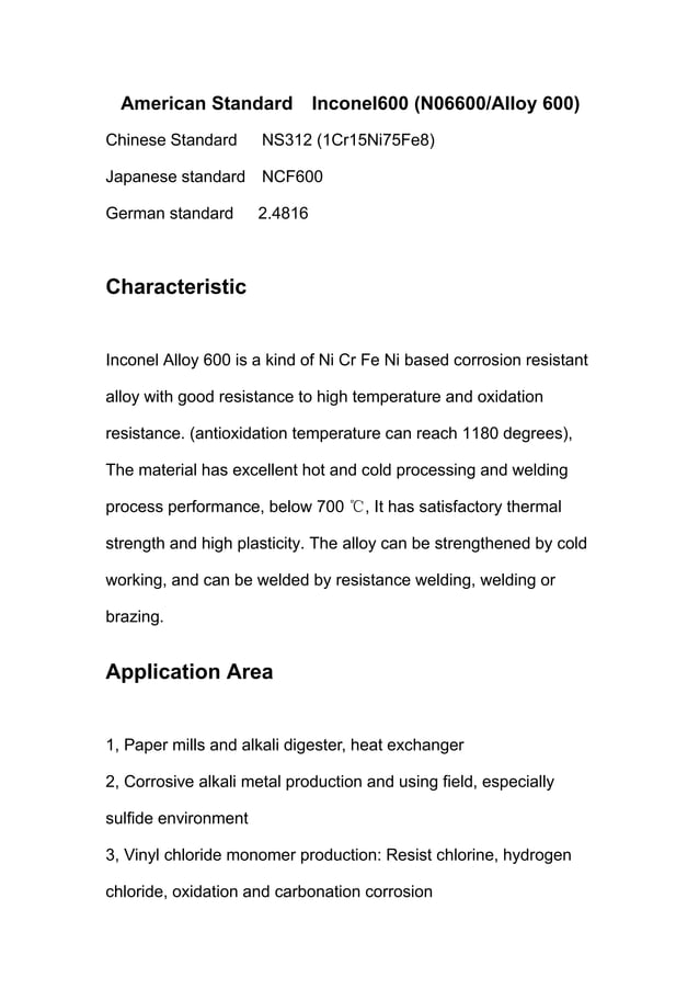 American standard inconel600 n06600 alloy 600 | PDF | Chemistry | Science