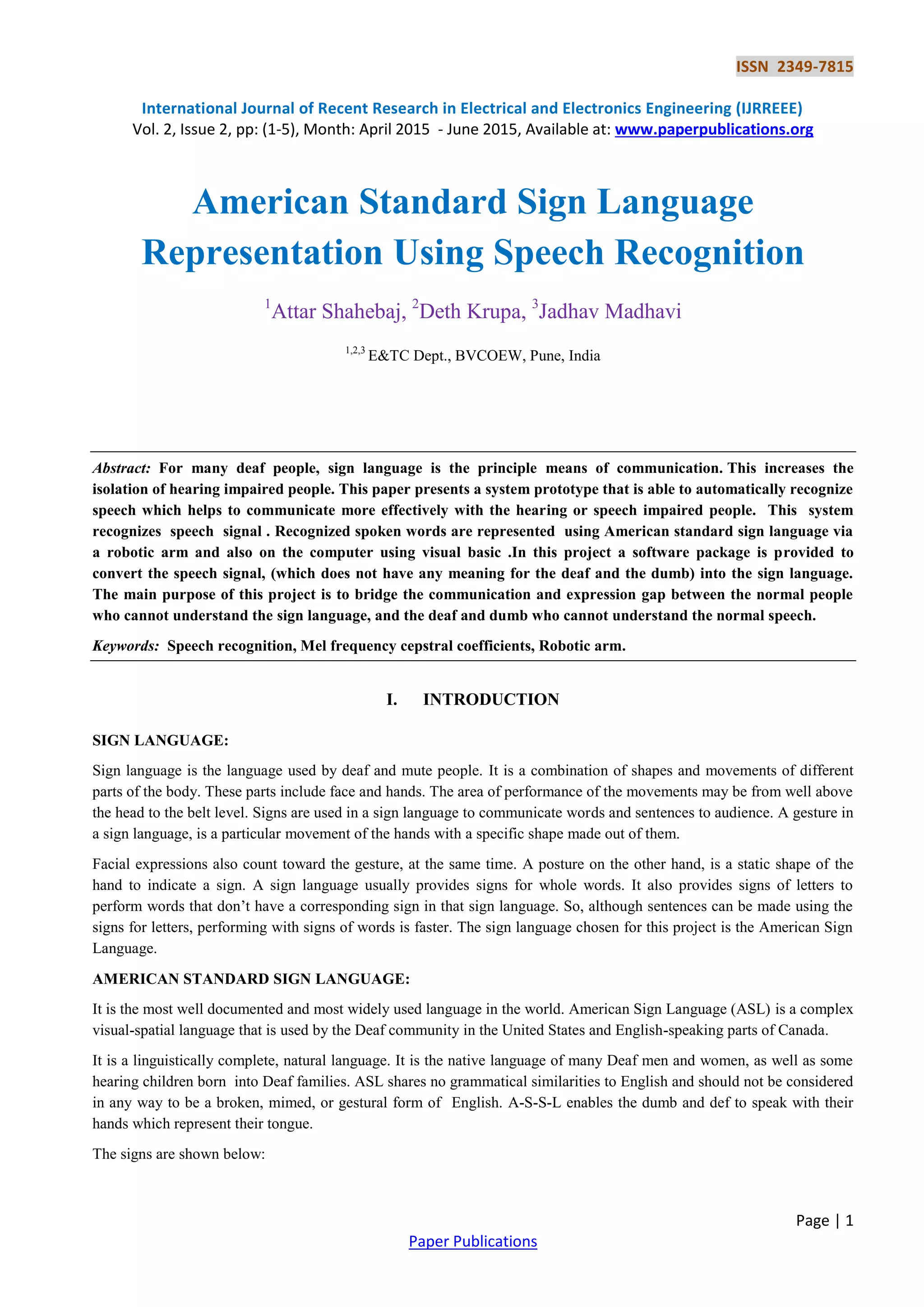 American Standard Sign Language Representation Using Speech Recognition ...