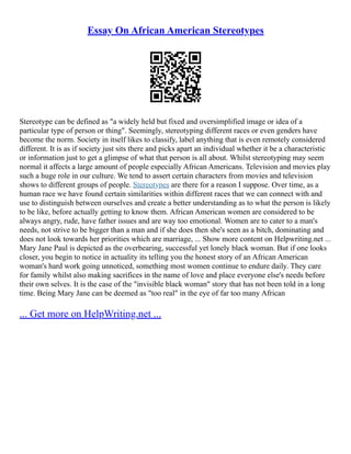 American Stereotypes Research Paper | PDF