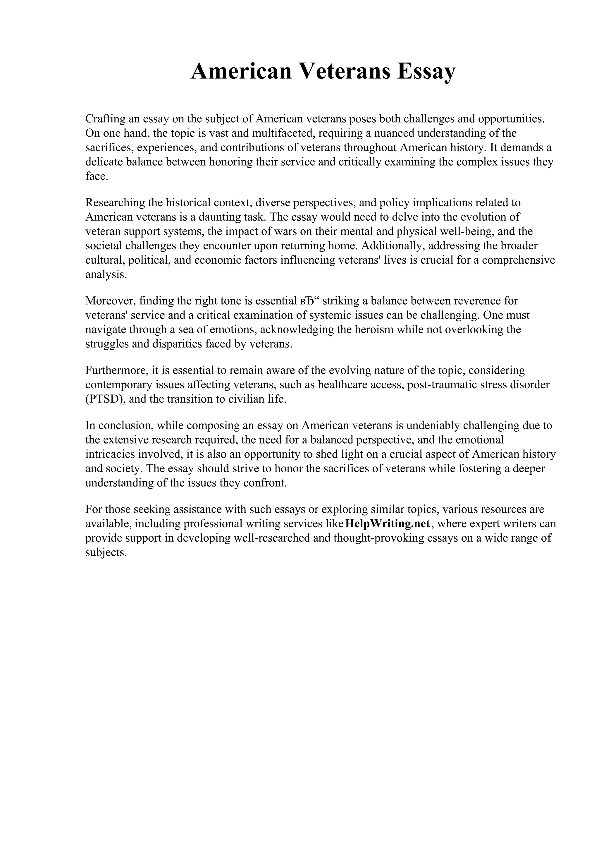 American Veterans Essay. Concordia College Alabama | PDF