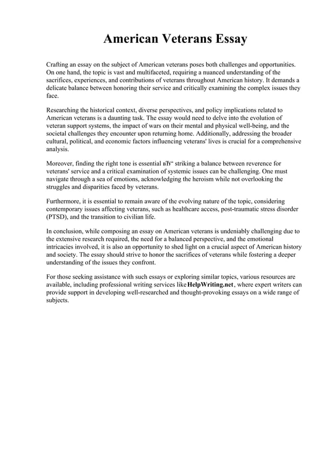 American Veterans Essay. Concordia College Alabama | PDF